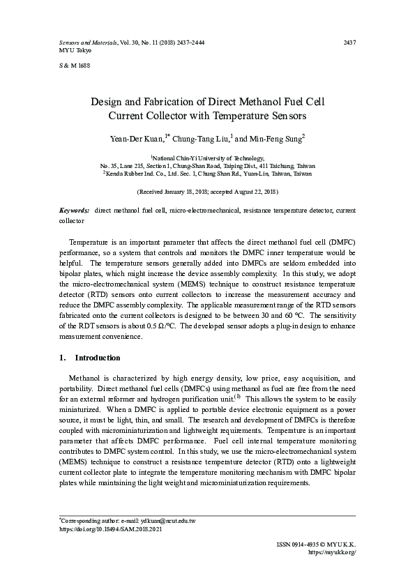 (PDF) Design and Fabrication of Direct Methanol Fuel Cell Current Collector with Temperature Sensors