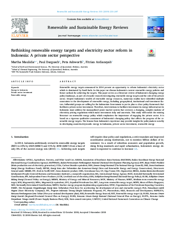 (PDF) Rethinking renewable energy targets and electricity sector reform ...