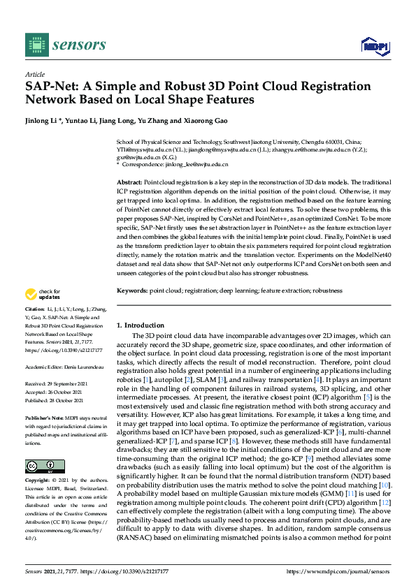 (PDF) SAP-Net: A Simple and Robust 3D Point Cloud Registration Network Based on Local Shape Features