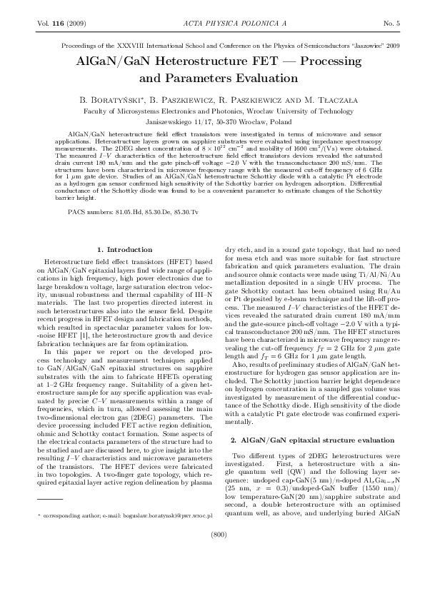 (PDF) AlGaN/GaN Heterostructure FET - Processing and Parameters Evaluation