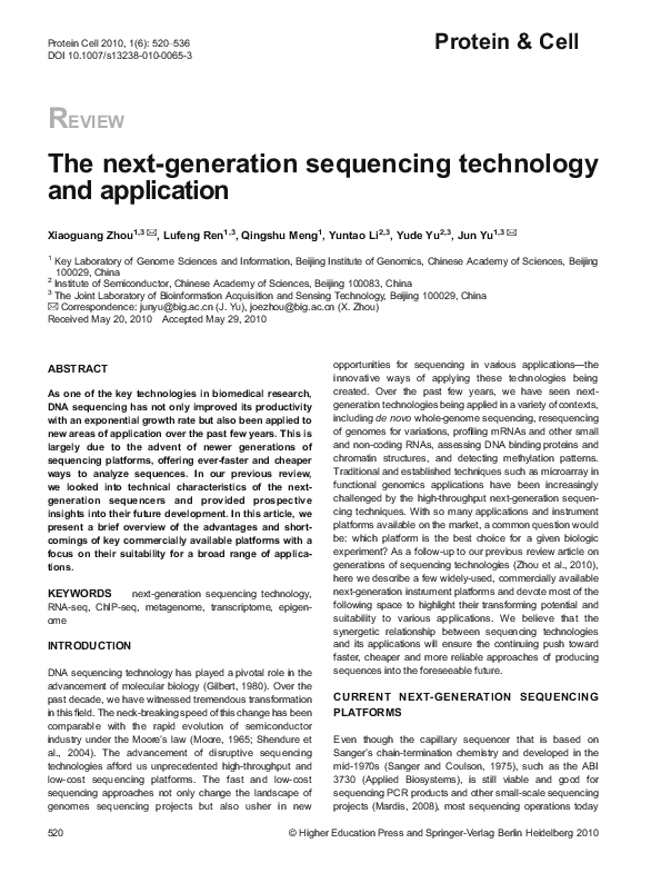 Pdf The Next Generation Sequencing Technology And Application