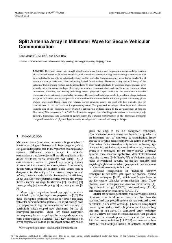 (PDF) Split Antenna Array in Millimeter Wave for Secure Vehicular ...