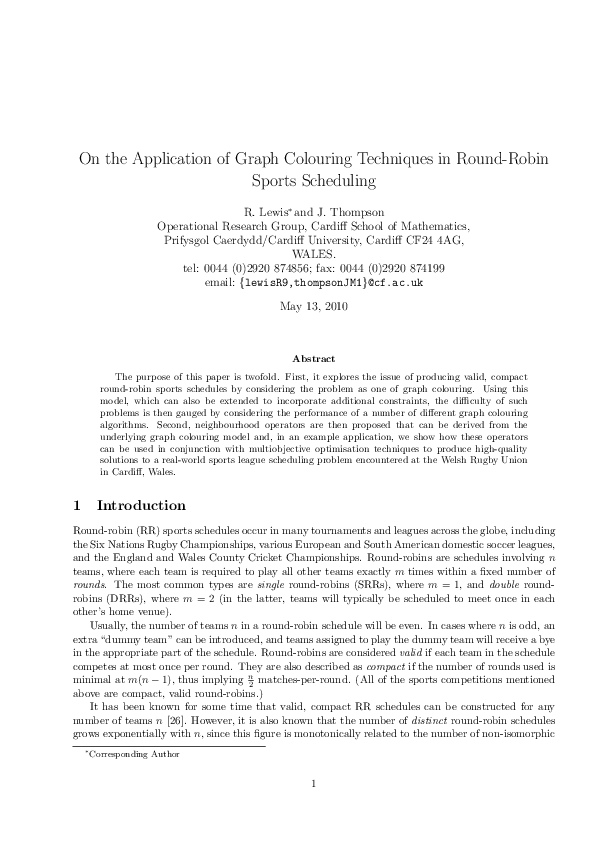 Pdf On The Application Of Graph Colouring Techniques In Round Robin Sports Scheduling