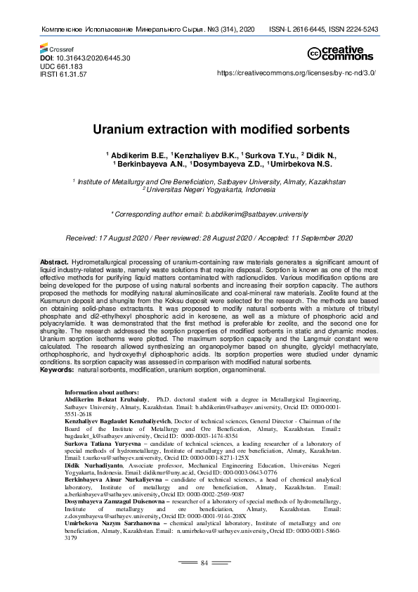 (PDF) Modified Sorbents for Efficient Uranium Extraction