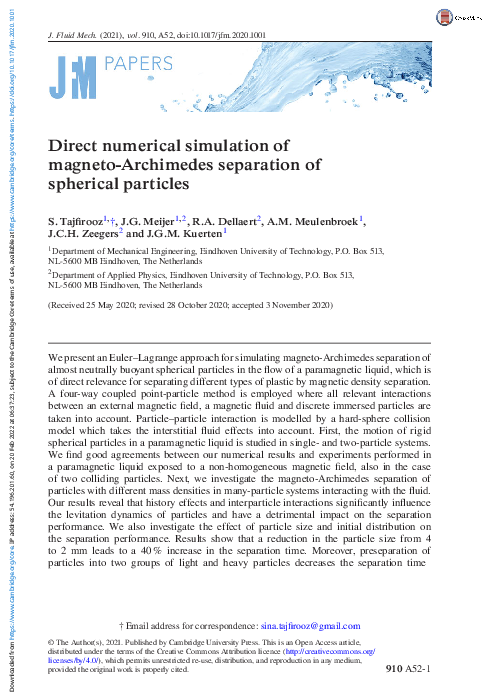 (PDF) Direct numerical simulation of magneto-Archimedes separation of spherical particles