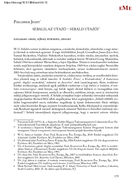 (PDF) Sebald, az utazó – Sebald utazói