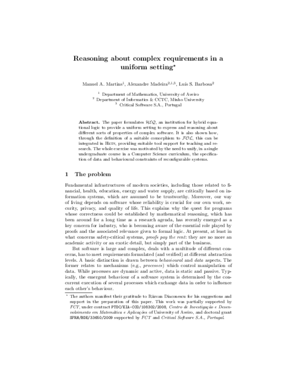 (PDF) Unified Reasoning for Complex Software Requirements