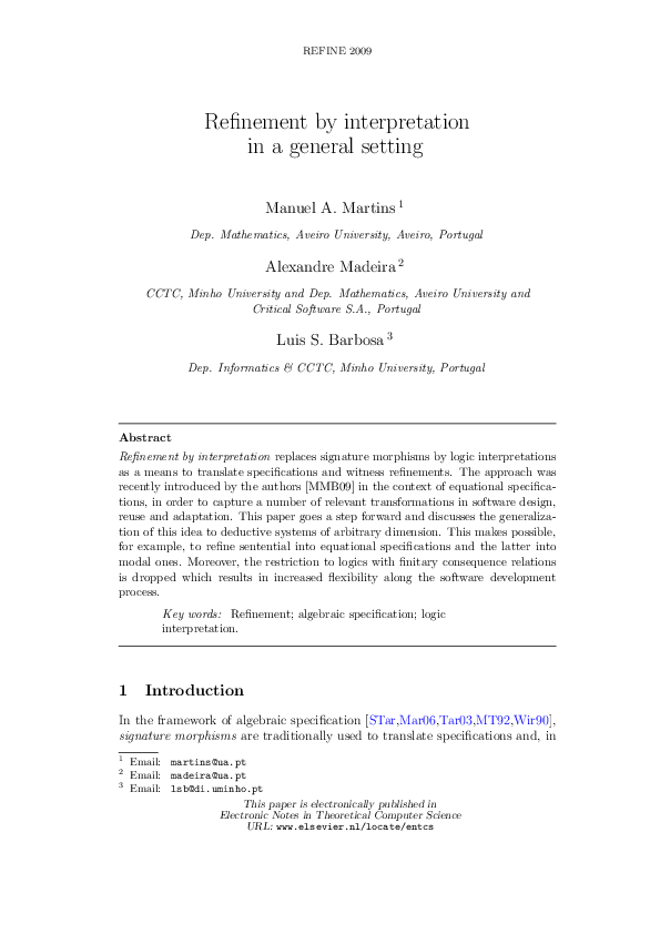 (PDF) Refinement by Interpretation in a General Setting | Manuel Martins and H. Madeira ...