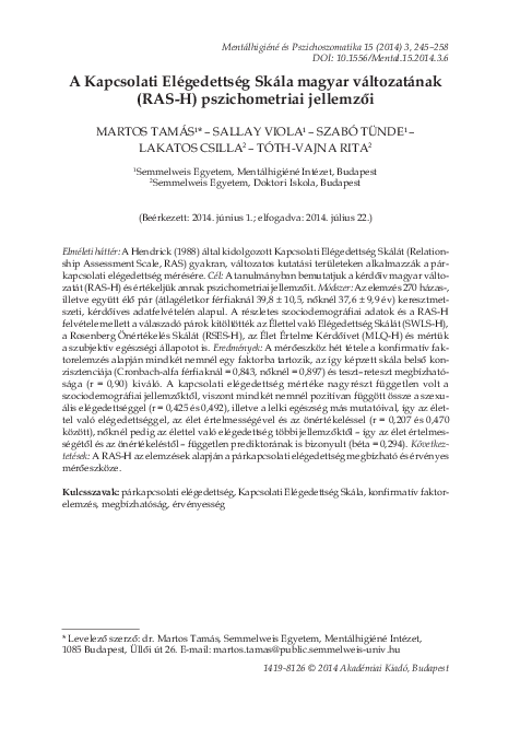 (PDF) Psychometric characteristics of the Hungarian version of the ...