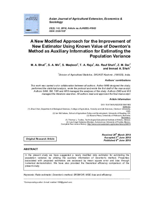 (PDF) A New Modified Approach for the Improvement of New Estimator Using Known Value of Downton ...
