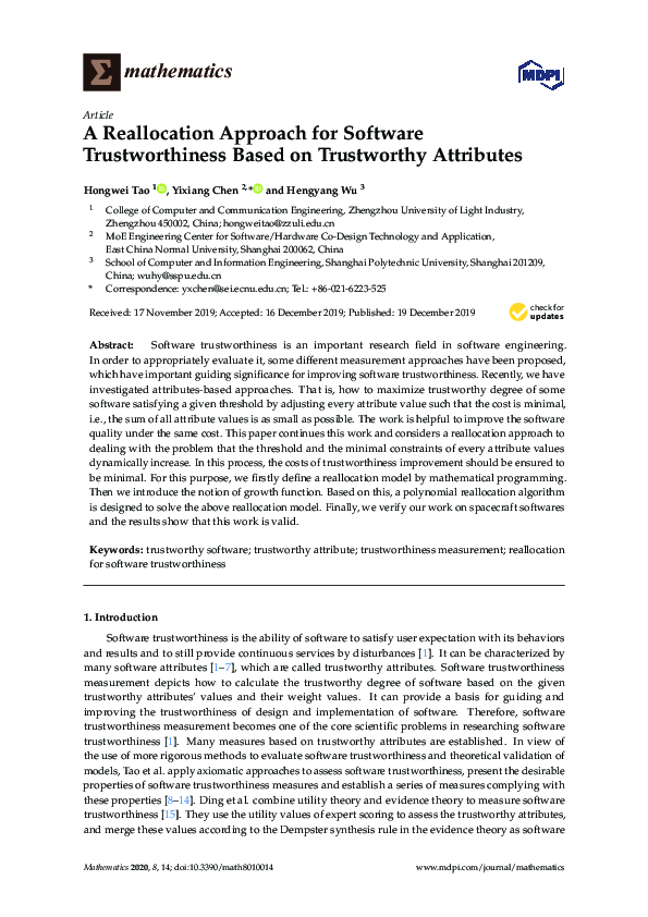 Pdf A Reallocation Approach For Software Trustworthiness Based On Trustworthy Attributes