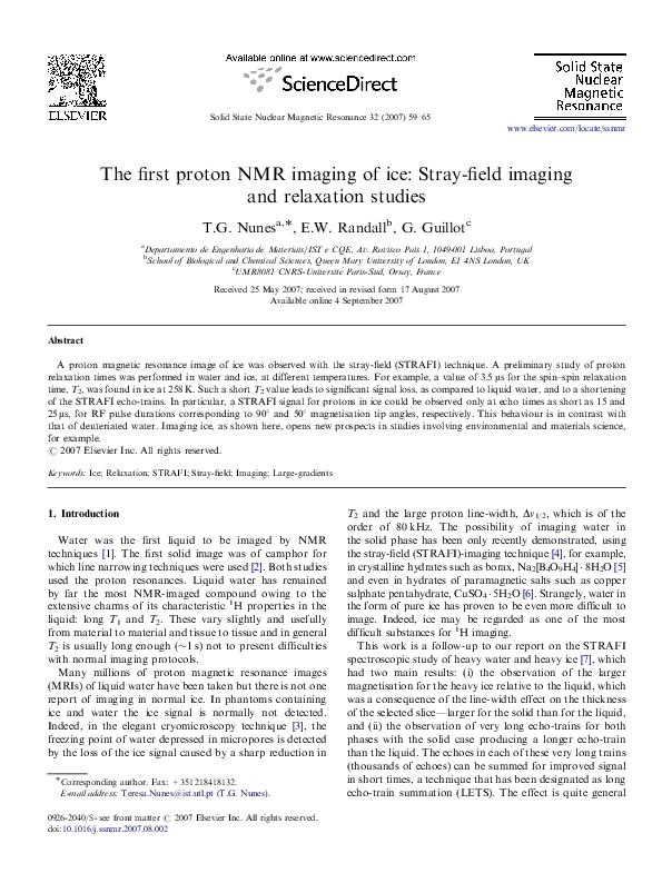 (PDF) The first proton NMR imaging of ice: Stray-field imaging and ...
