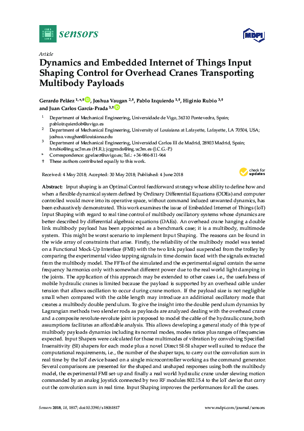 Pdf Dynamics And Embedded Internet Of Things Input Shaping Control