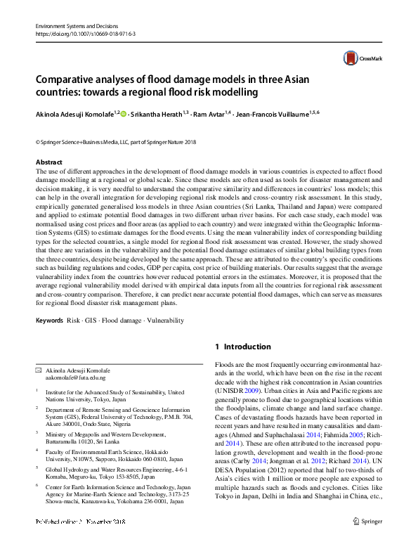 (PDF) Comparative analyses of flood damage models in three Asian countries: towards a regional ...
