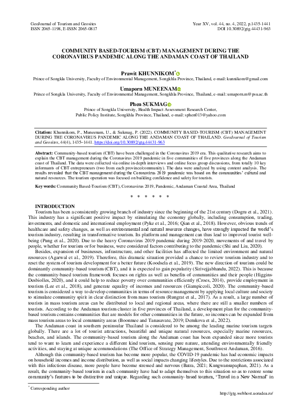 (PDF) COMMUNITY BASED-TOURISM (CBT) MANAGEMENT DURING THE CORONAVIRUS ...