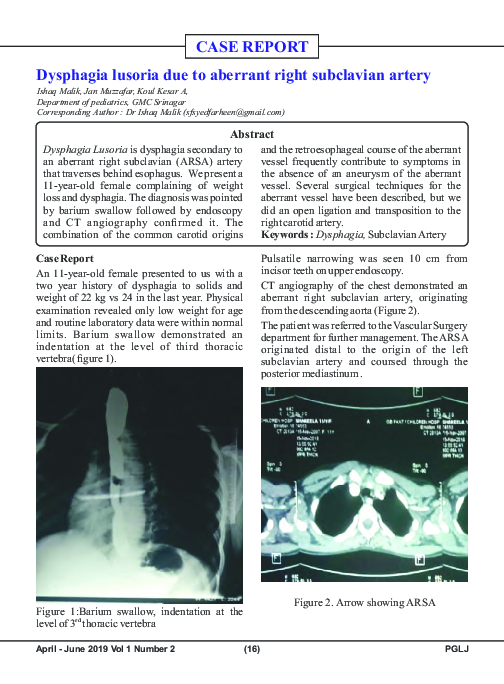 (PDF) Dysphagia Lusoria due to Aberrant Right Subclavian Artery | Ishaq ...
