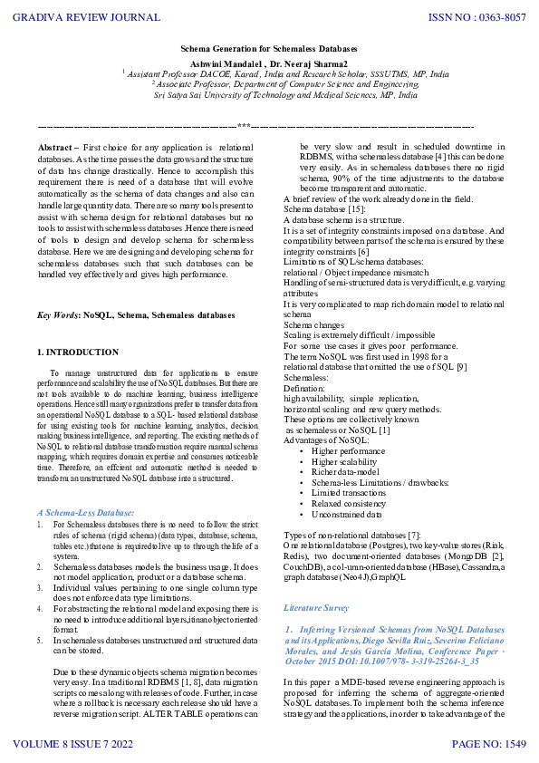 (PDF) Schema Generation for Schemaless Databases