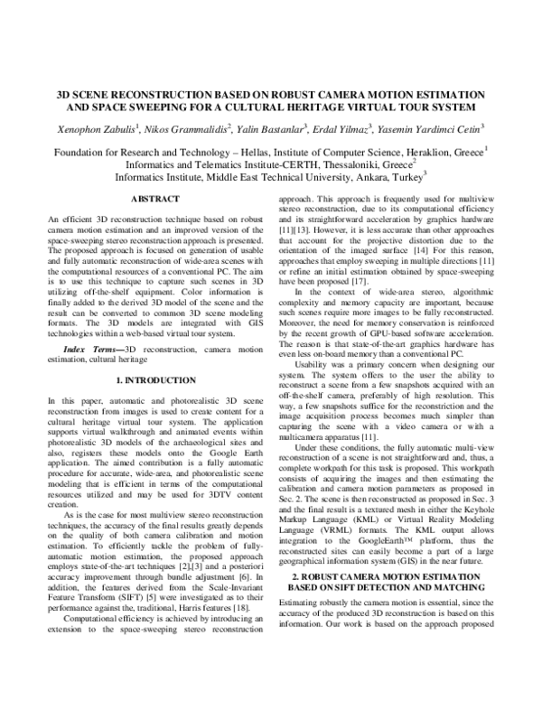 (PDF) 3D Scene Reconstruction Based on Robust Camera Motion Estimation and Space Sweeping for a ...