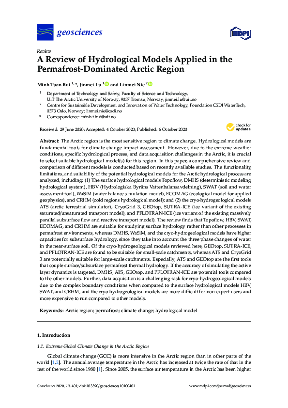 (PDF) A Review of Hydrological Models Applied in the Permafrost ...