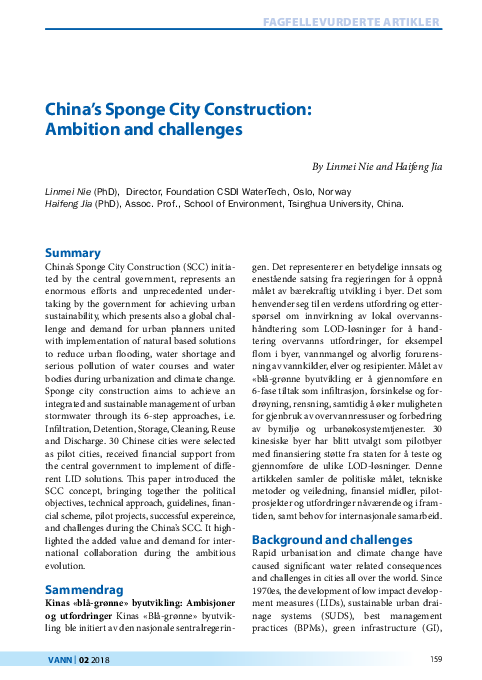 (PDF) China’s Sponge City Construction: Ambition and challenges