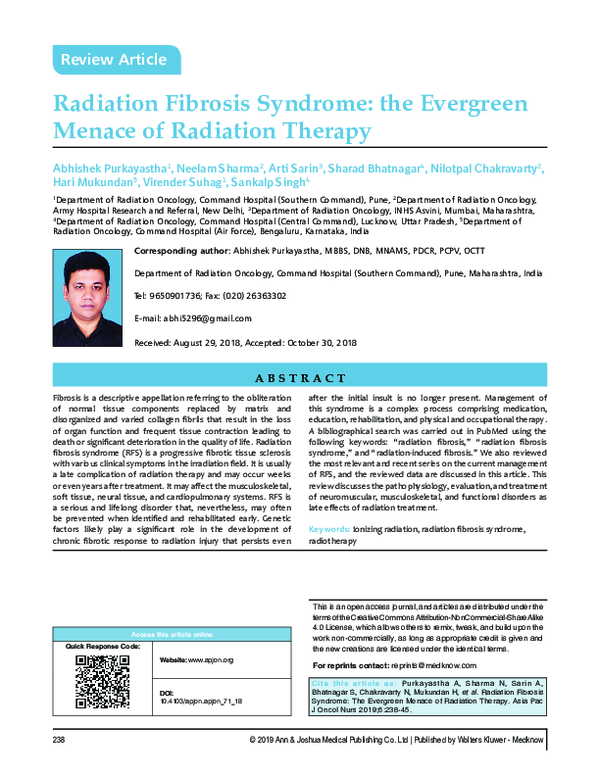 Pdf Radiation Fibrosis Syndrome The Evergreen Menace Of Radiation Therapy Nilotpal