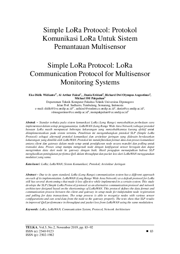(PDF) Simple LoRa Protocol: Protokol Komunikasi LoRa Untuk Sistem Pemantauan Multisensor ...