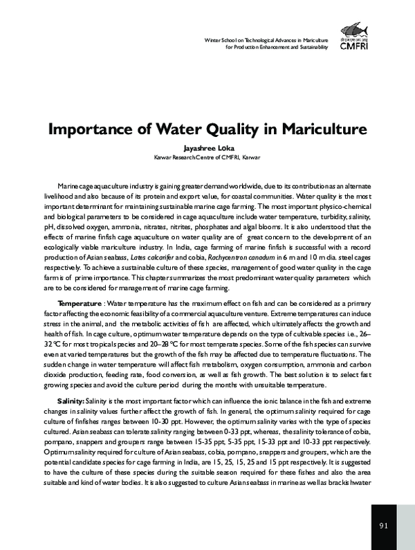 (PDF) Importance of Water Quality in Mariculture