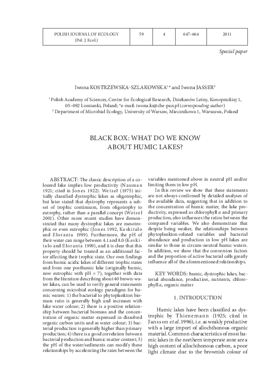 (PDF) Black box : what do we know about Humic lakes?