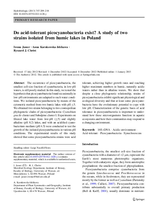 (PDF) Do acid-tolerant picocyanobacteria exist? A study of two strains ...