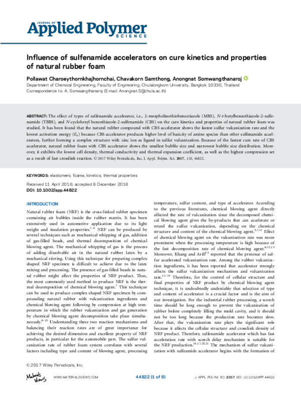 (PDF) Influence of sulfenamide accelerators on cure kinetics and ...