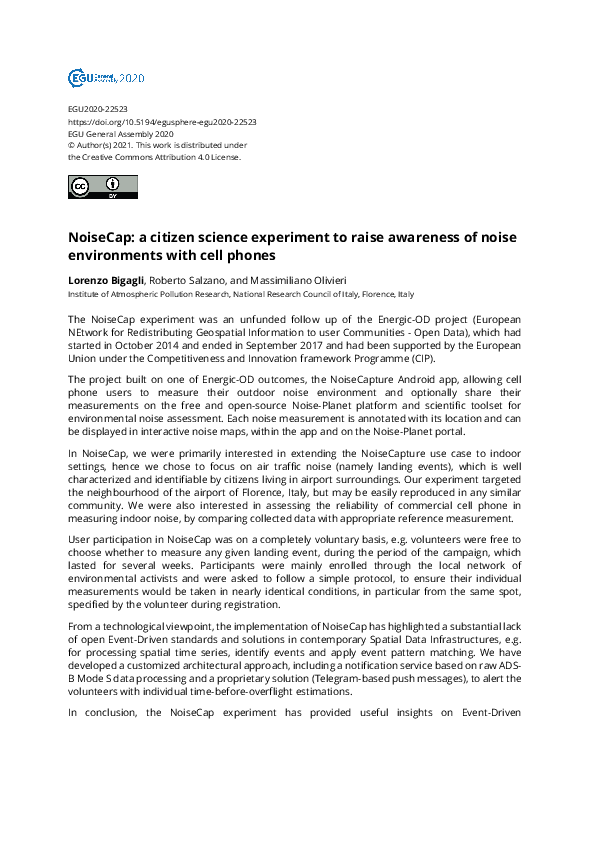 (PDF) NoiseCap: a citizen science experiment to raise awareness of ...
