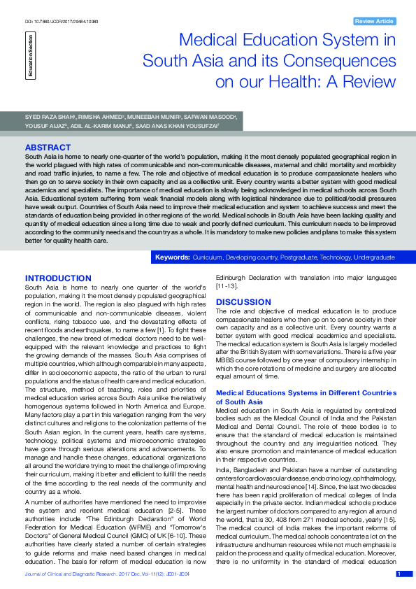 (PDF) Medical Education System in South Asia and its Consequences on ...