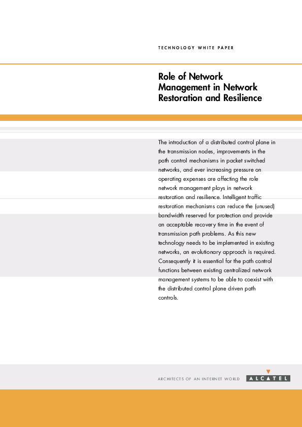 (PDF) Role of network management in network restoration and resilience