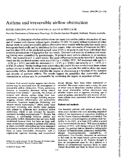 (PDF) Asthma and irreversible airflow obstruction