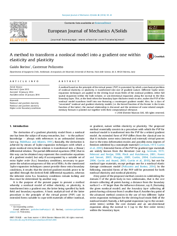 (PDF) A method to transform a nonlocal model into a gradient one within elasticity and plasticity