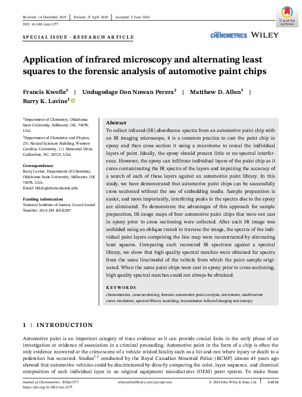 Pdf Application Of Infrared Microscopy And Alternating Least Squares