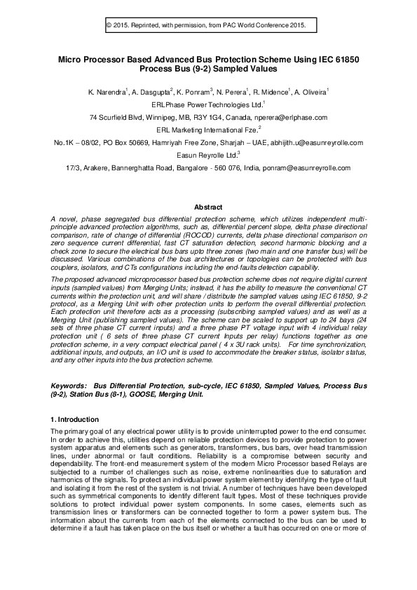 Pdf Micro Processor Based Advanced Bus Protection Scheme Using Iec