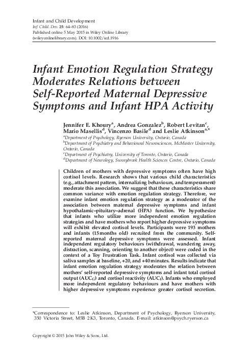 Infant Emotion Regulation Strategy Moderates Relations between Self ...