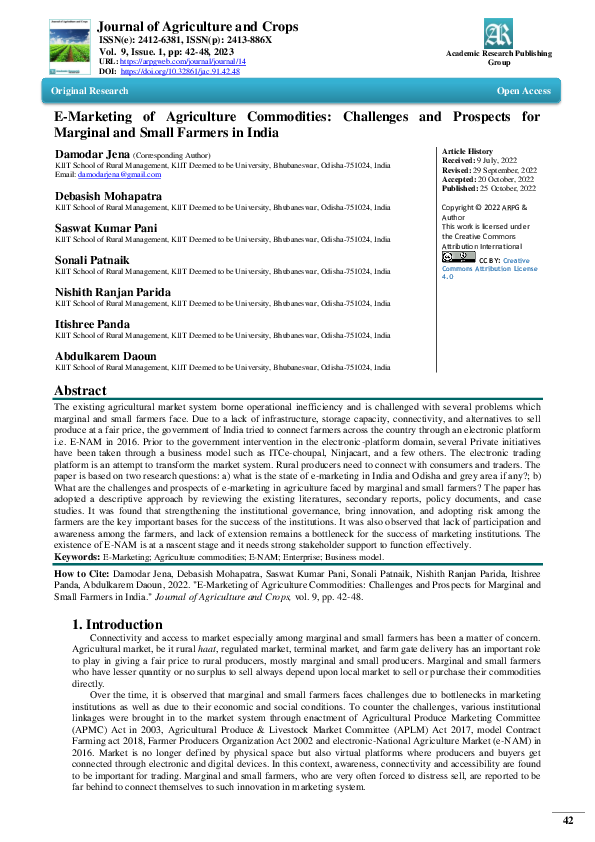 (PDF) E-Marketing of Agriculture Commodities: Challenges and Prospects ...