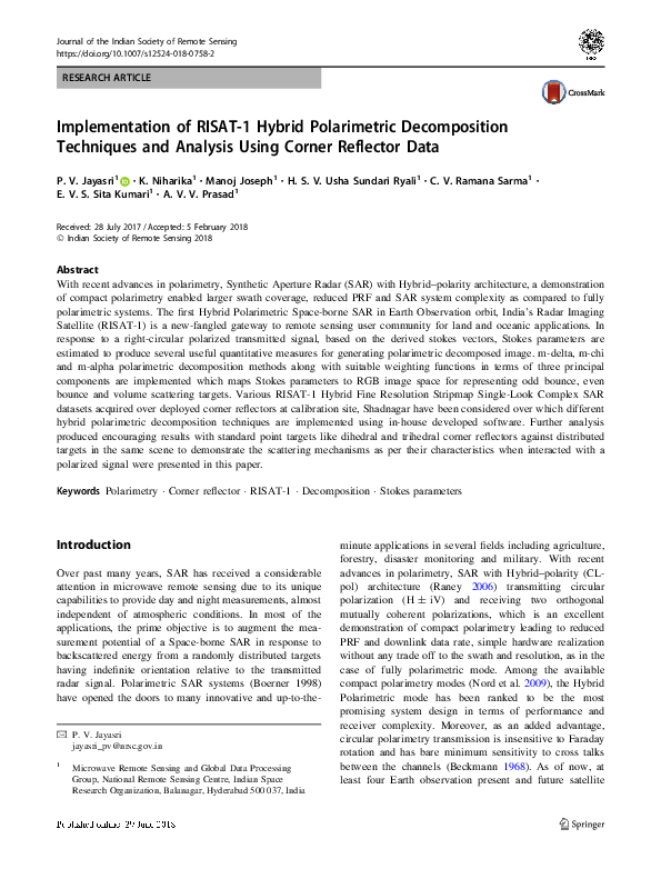 (PDF) Implementation of RISAT-1 Hybrid Polarimetric Decomposition Techniques and Analysis Using ...