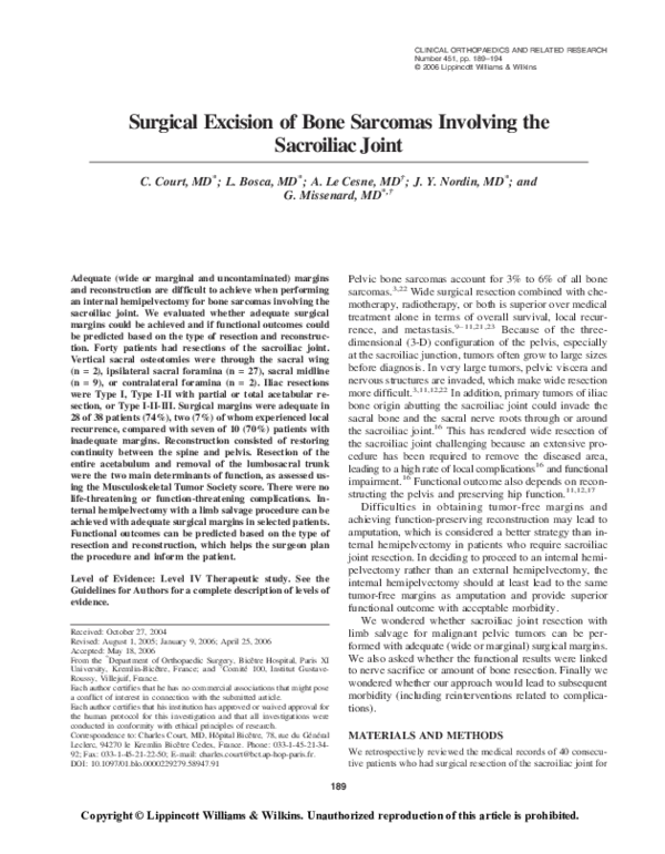 (PDF) Surgical Excision of Bone Sarcomas Involving the Sacroiliac Joint