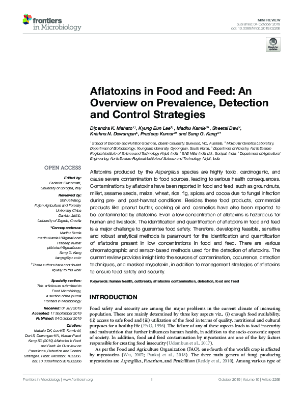 (PDF) Aflatoxins in Food and Feed: An Overview on Prevalence, Detection ...