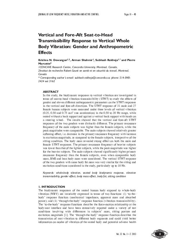 (PDF) Vertical and Fore-Aft Seat-to-Head Transmissibility Response to ...