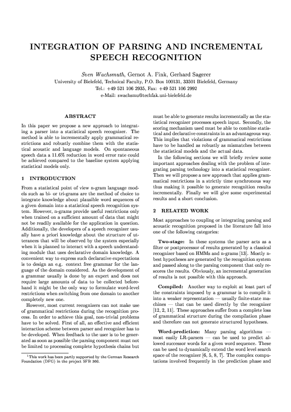 (PDF) Integration Of Parsing And Incremental Speech Recognition