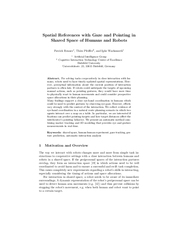 (PDF) Spatial References with Gaze and Pointing in Shared Space of Humans and Robots