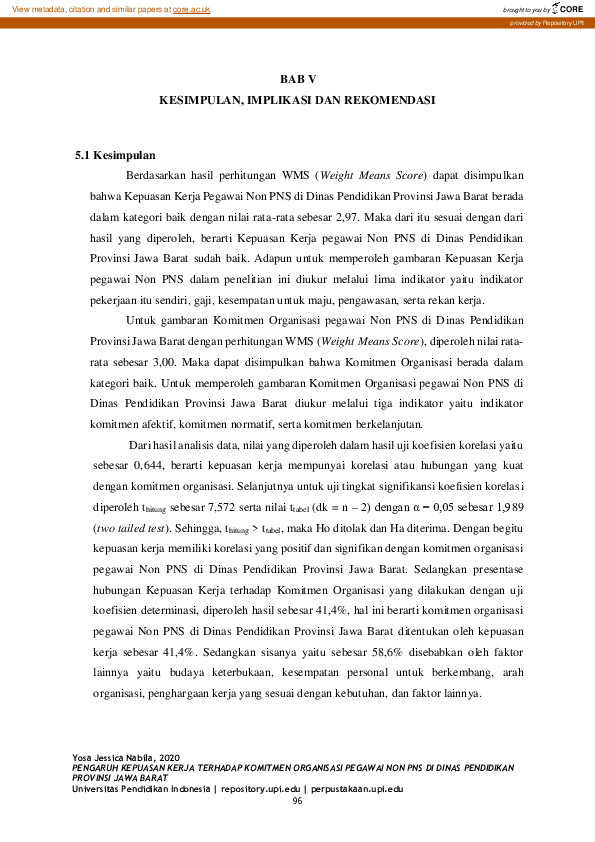 (PDF) Pengaruh Kepuasan Kerja Terhadap Komitmen Organisasi Pegawai Non PNS DI Dinas Pendidikan ...