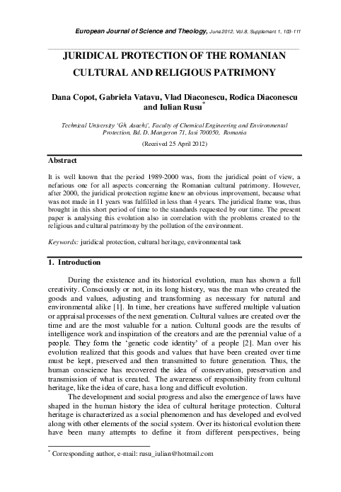(PDF) Juridical Protection of the Romanian Cultural and Religious Patrimony
