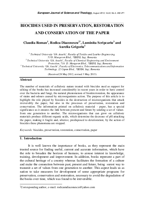 (PDF) Biocides Used in Preservation, Restoration and Conservation of ...