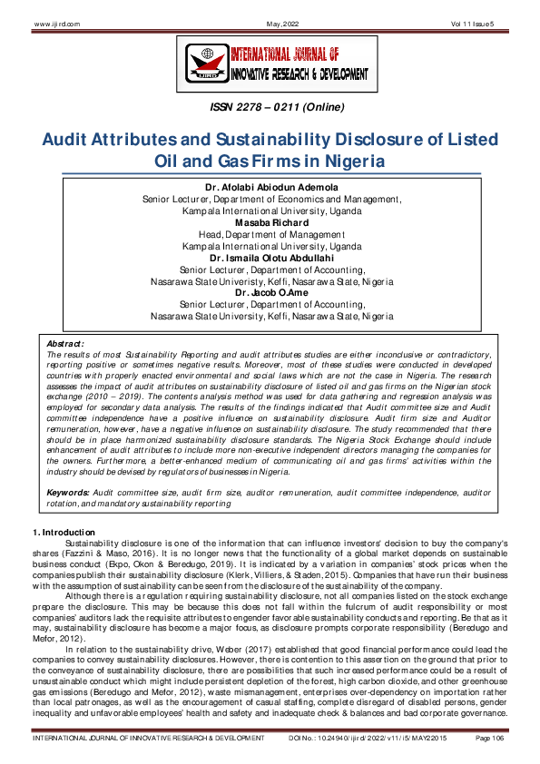(PDF) Audit Attributes and Sustainability Disclosure of Listed Oil and ...