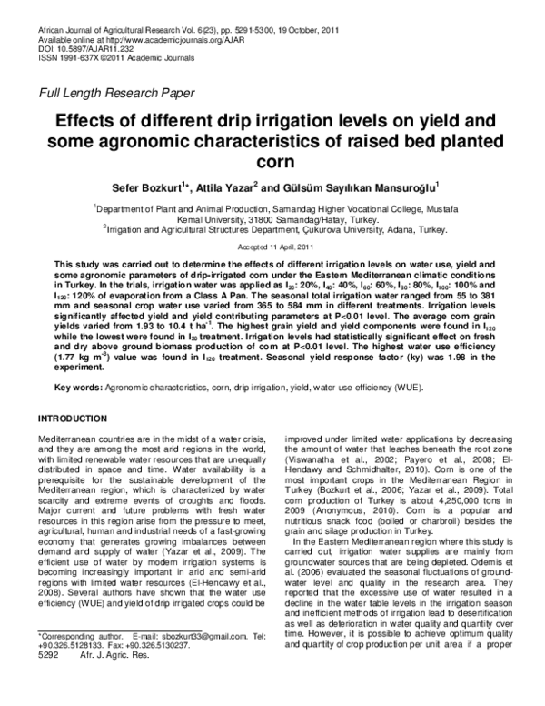 (PDF) Effects of different drip irrigation levels on yield and some agronomic characteristics of ...